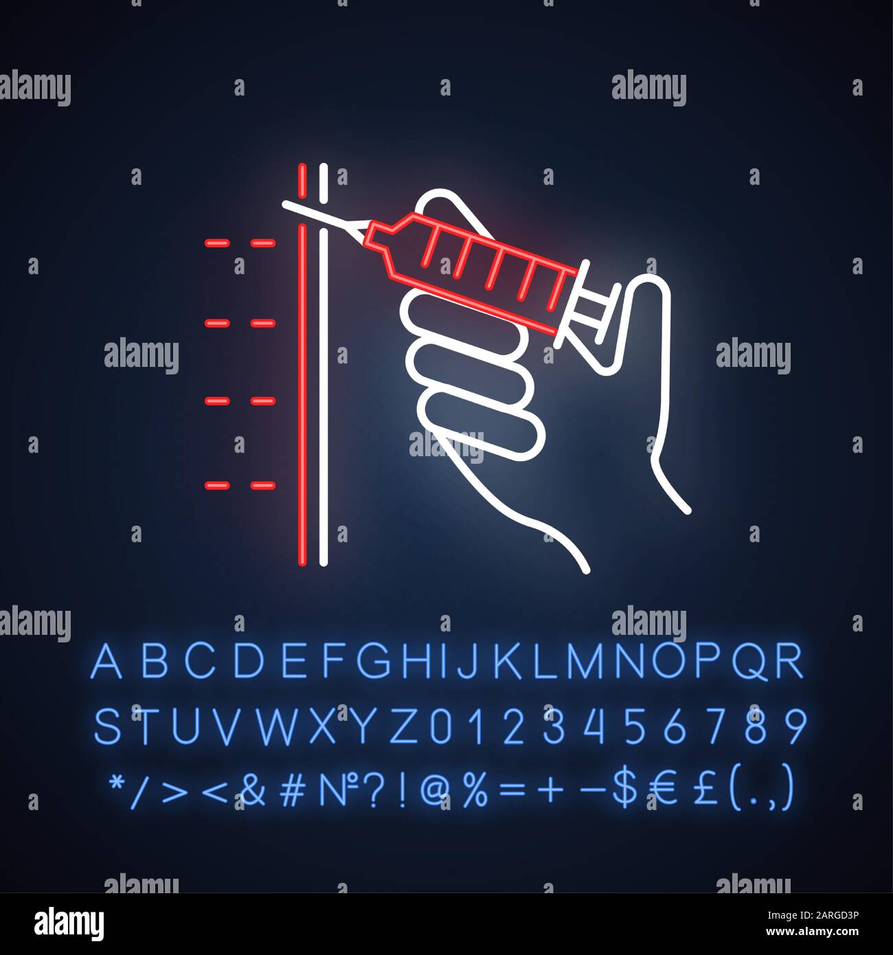 Injection neon light icon. Syringe with vaccine. Immunization. Medical ...