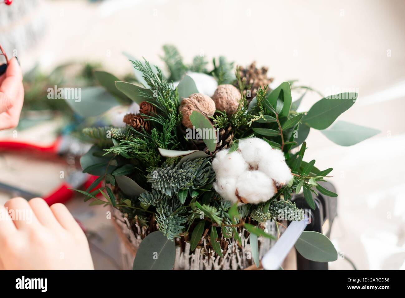 Creating flower composition as a present for mother's day. Floral ...
