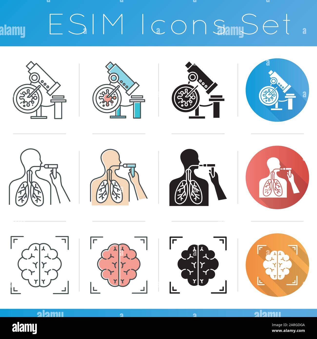 Medical procedure icons set. Infection test. Bronchoscopy. Brain scan ...