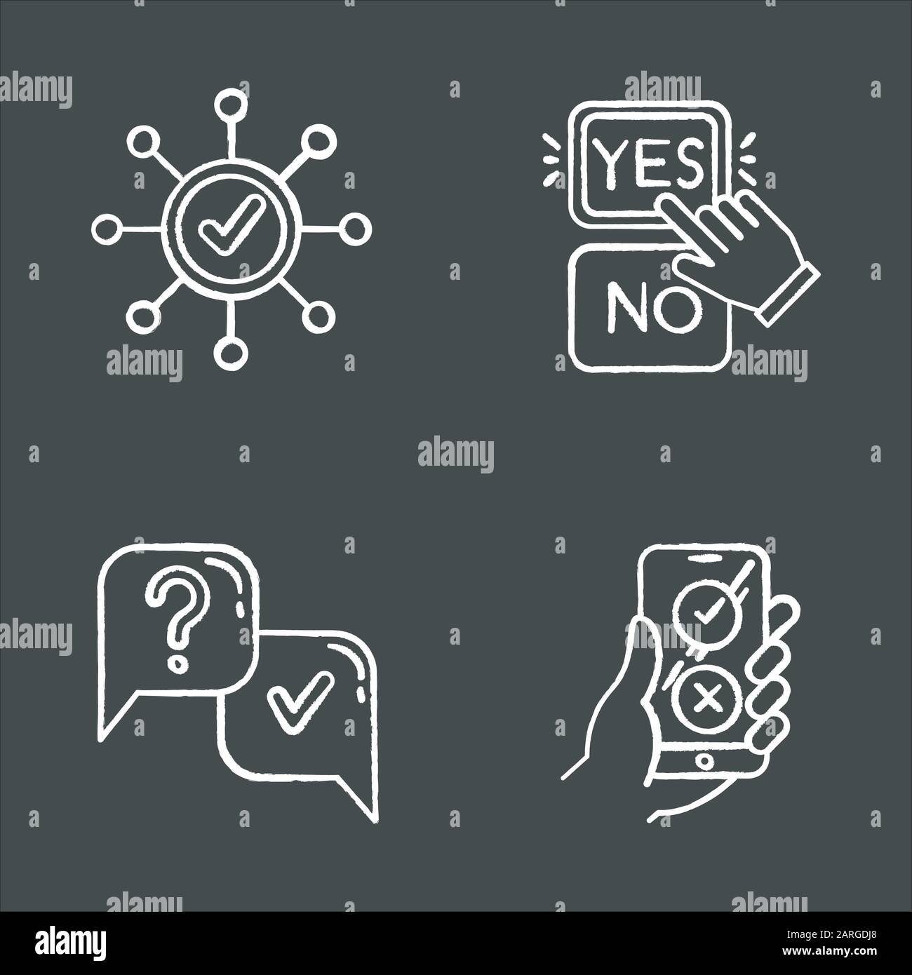 Survey chalk icons set. Correct answer, approve option. Spread ...