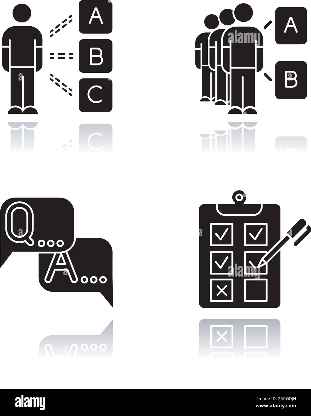 Survey Drop Shadow Black Glyph Icons Set Personal Questioning Mass Poll Group Test Faq Sign