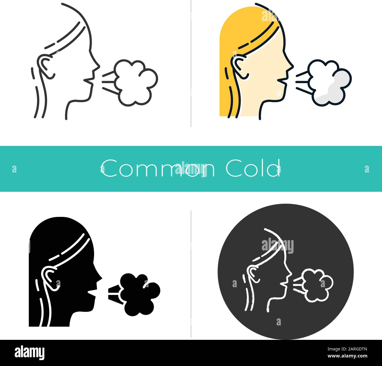 Girl cough icon. Common cold. Influenza virus. Flu symptom. Grippe ...
