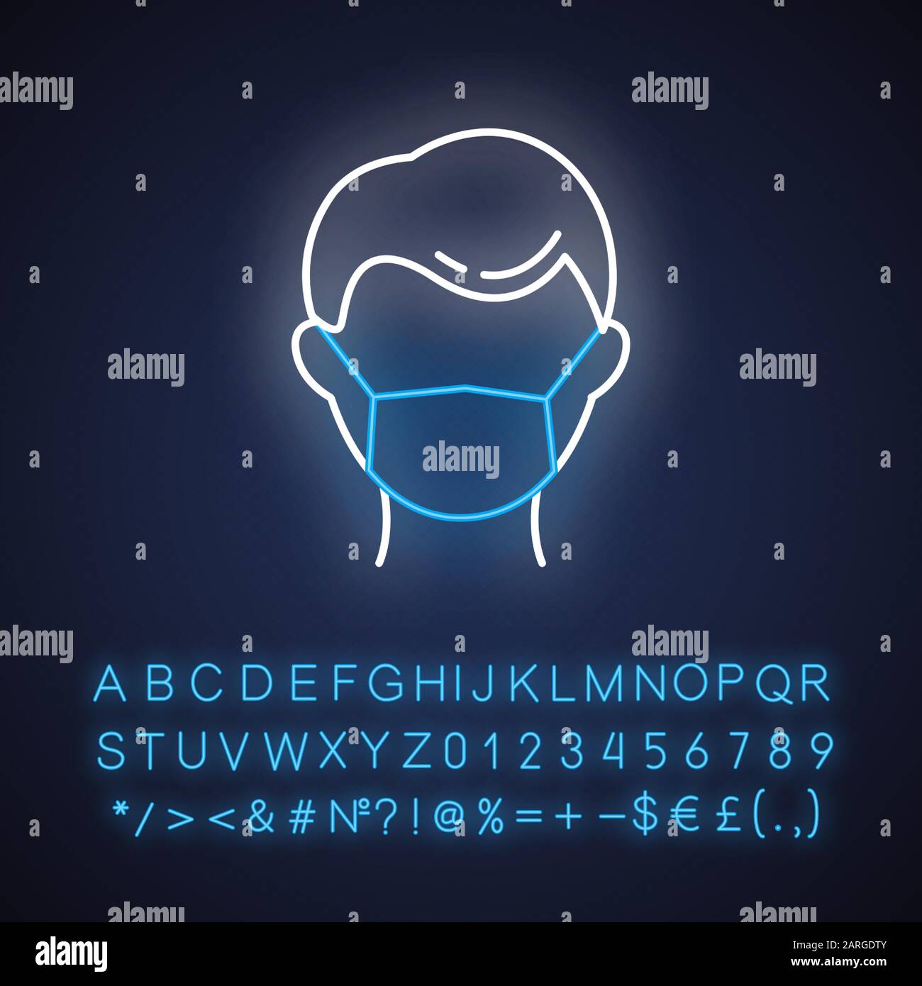 Disposable medical mask neon light icon. Common cold. Influenza virus ...