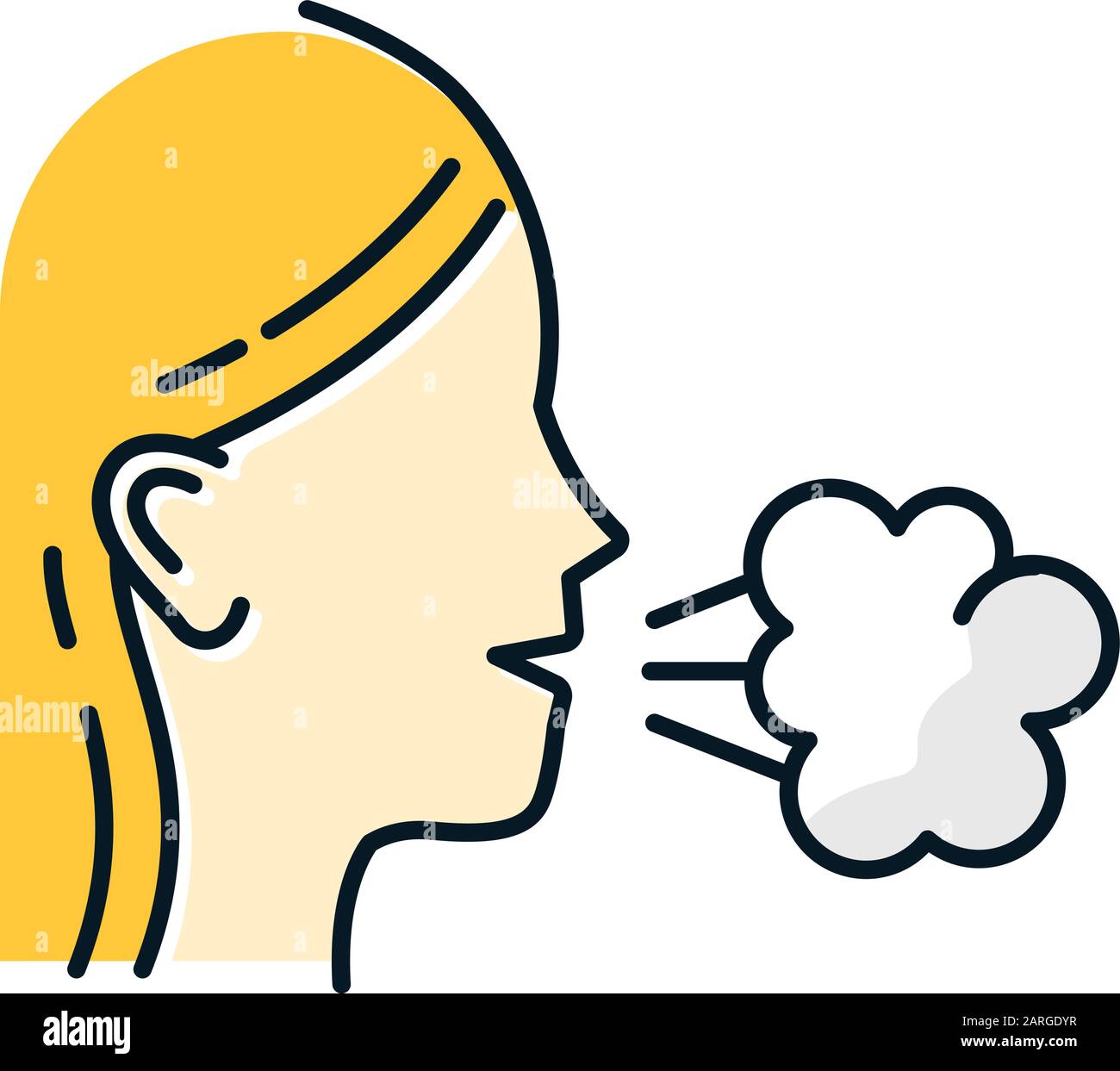 Girl cough color icon. Common cold. Influenza virus. Flu symptom ...
