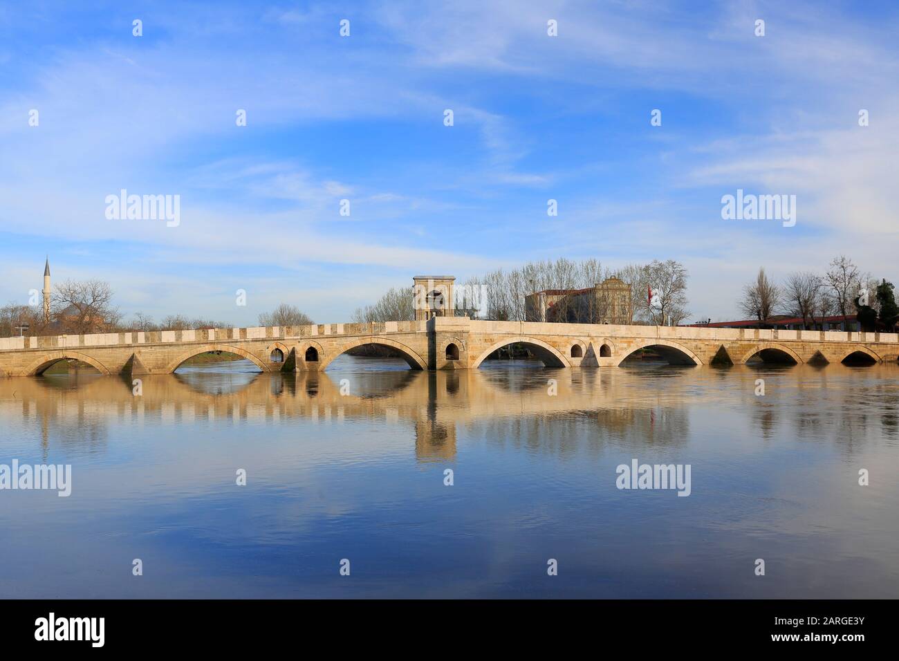 Meric bridge, Turkey. In Edirne on the border with Greece, the river ...
