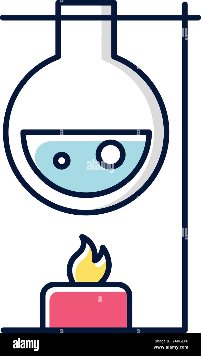 Heating laboratory flask with candle color icon. Conducting experiment ...