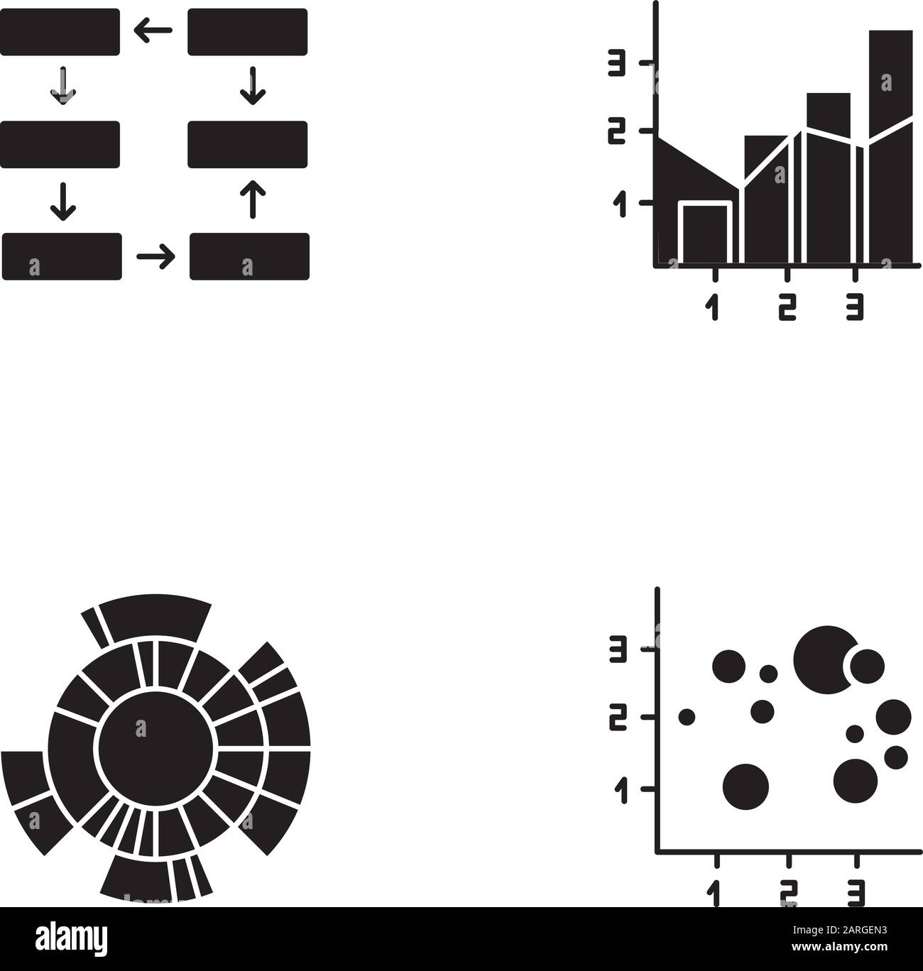 Chart and graph glyph icons set. Data connection. Process steps ...