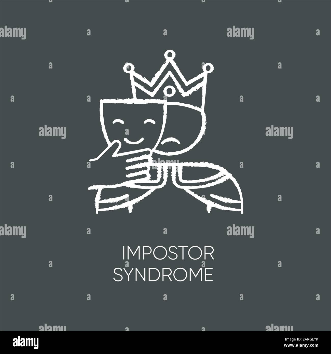 Impostor syndrome chalk icon. Sad man with smile mask. Fraud, doubt ...