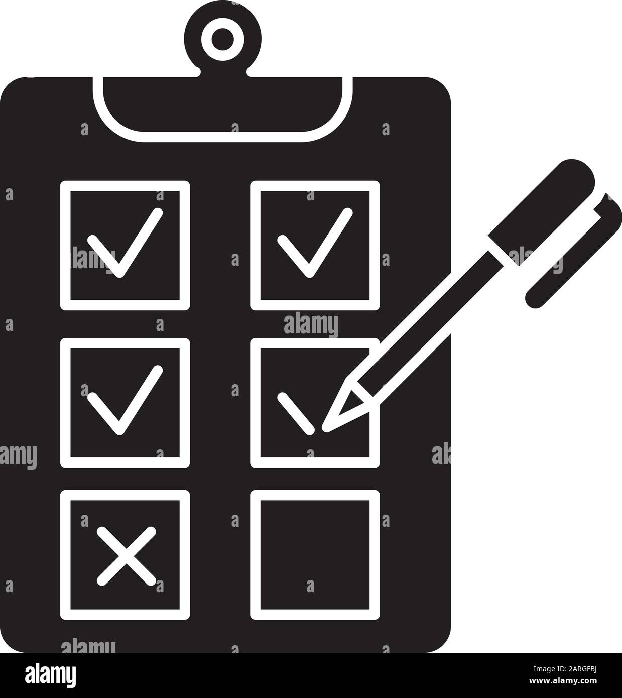 Written survey glyph icon. Choosing option. Tick checkbox. Evaluation ...