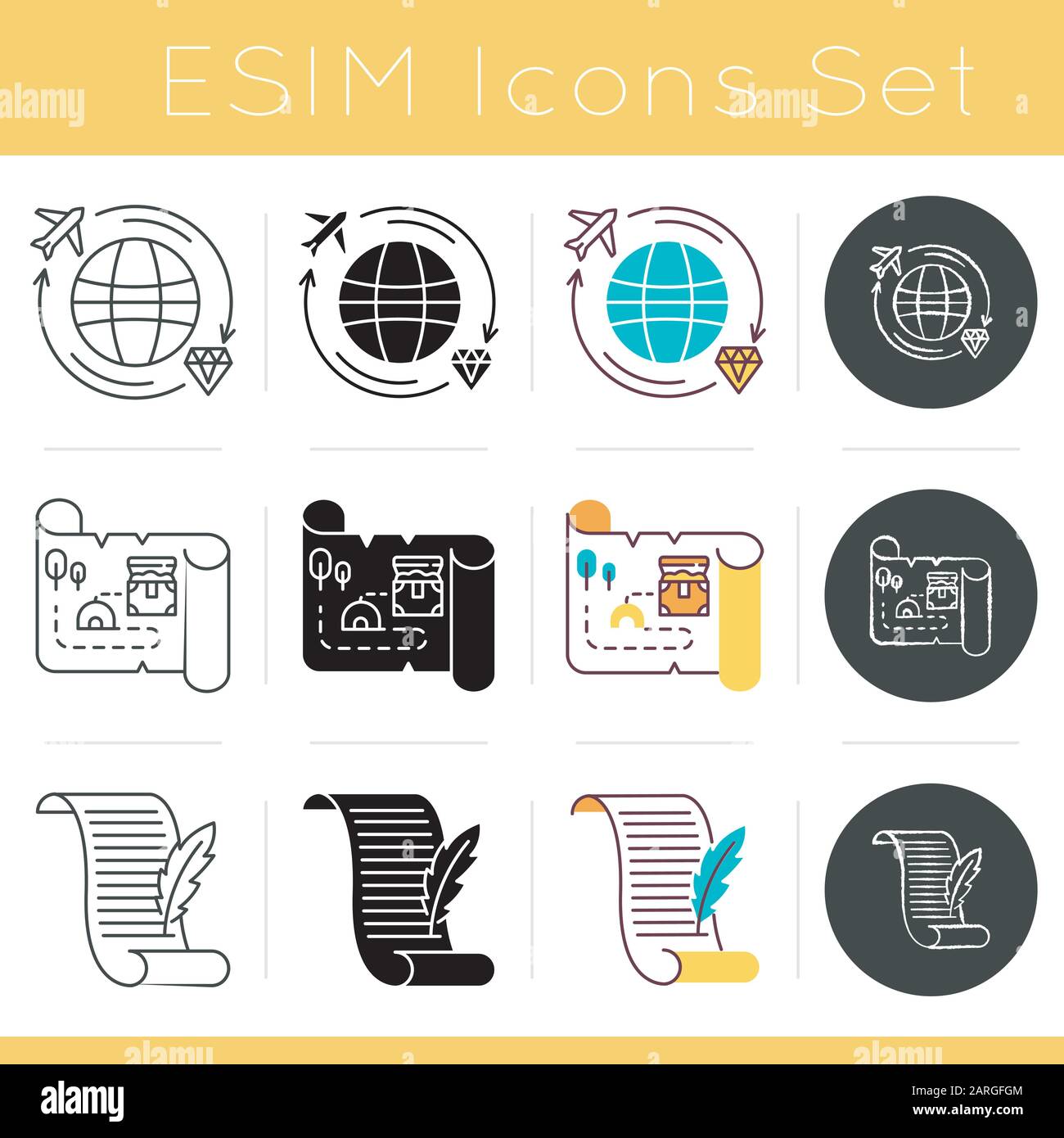 Archeology icons set. Worldwide treasure hunt. Ancient map. Old ...