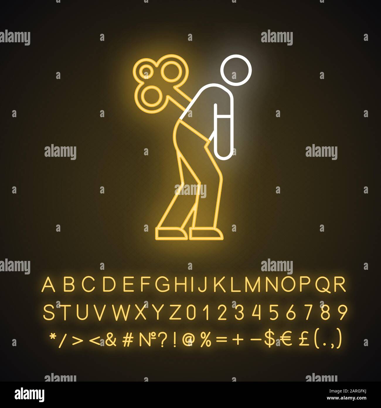 Fatigue neon light icon. Tired man. Overworked person. Common cold ...