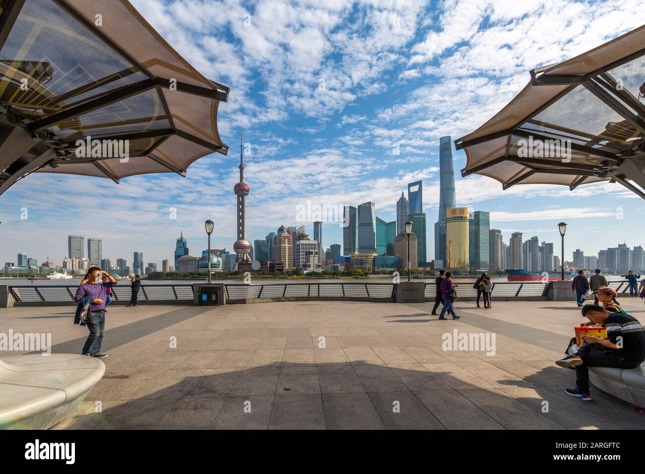 View of Pudong Skyline and Huangpu River from the Bund, Shanghai, China ...