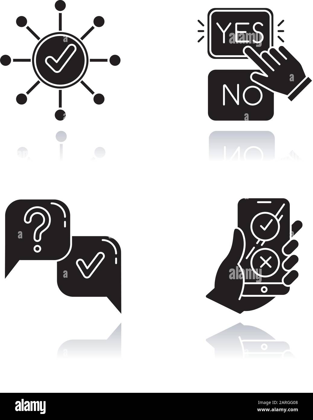 Survey Drop Shadow Black Glyph Icons Set Correct Answer Approve Option Yes And No Button