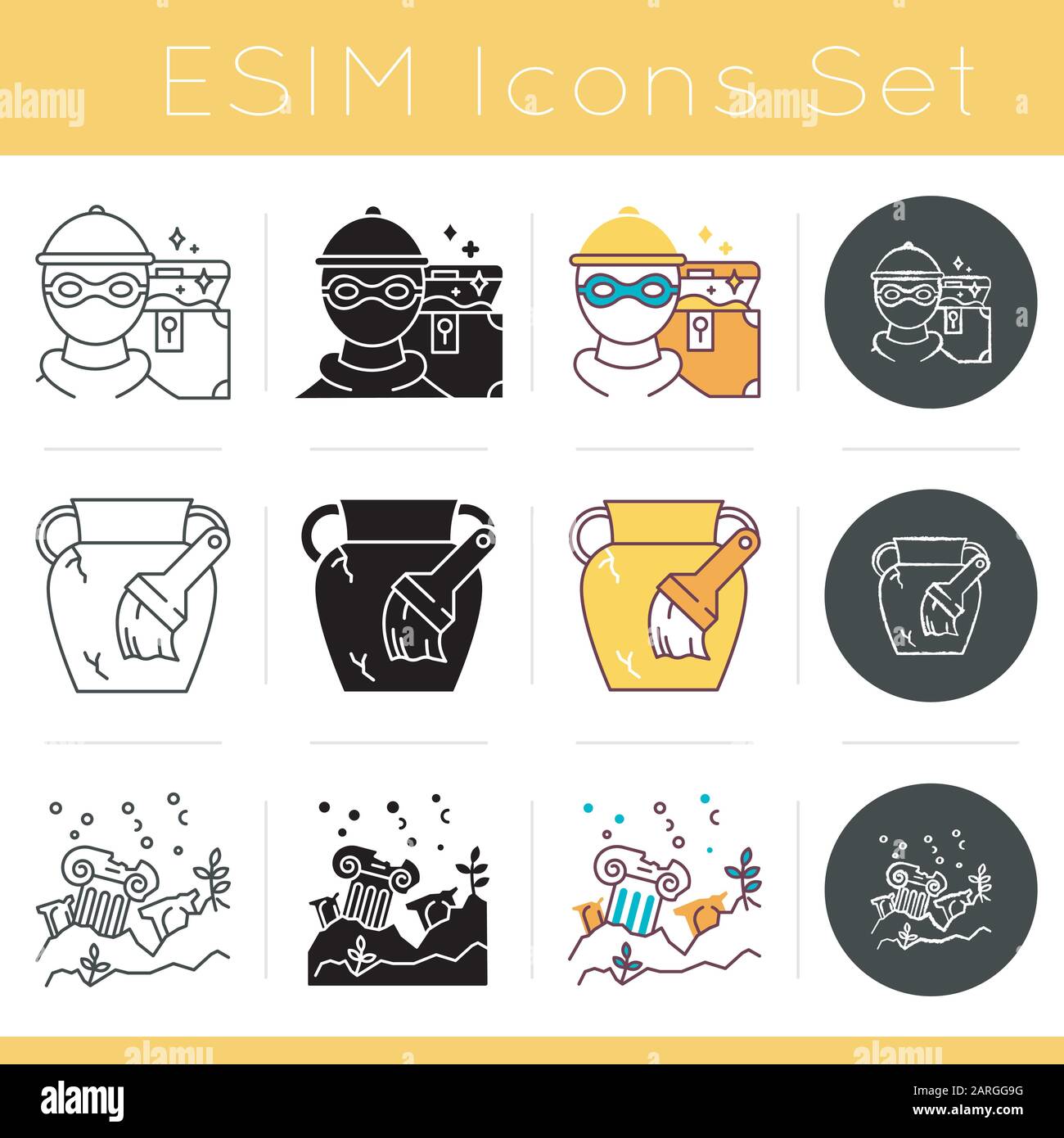Archeology icons set. Marauding. Treasure hunt. Ancient artifact ...