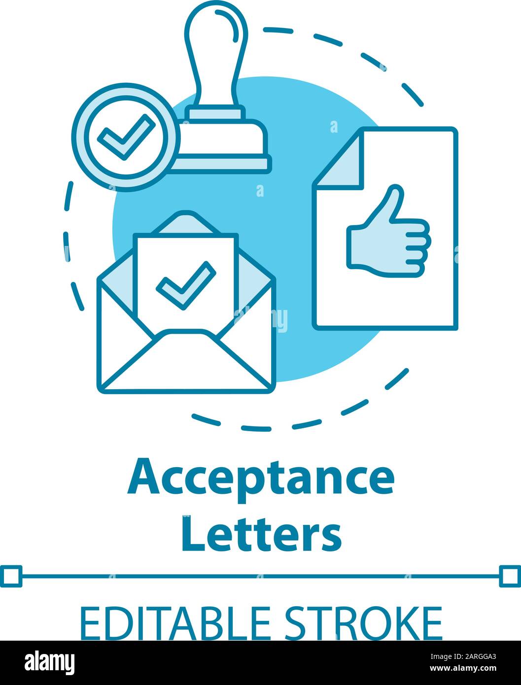Acceptance letters concept icon. Envelope with approved document ...