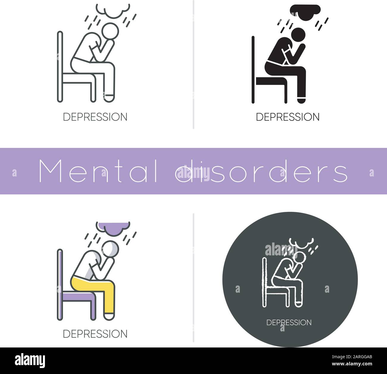 Depression icon. Crying person. Chronic exhaustion and fatigue ...