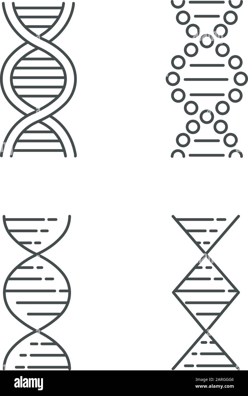DNA spiral strands linear icons set. Deoxyribonucleic, nucleic acid ...