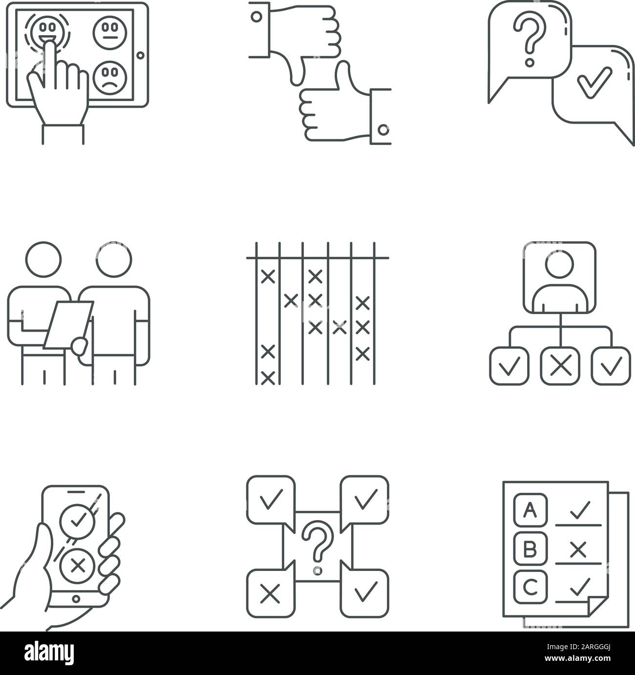 Survey linear icons set. Satisfaction level. Online feedback. Like ...