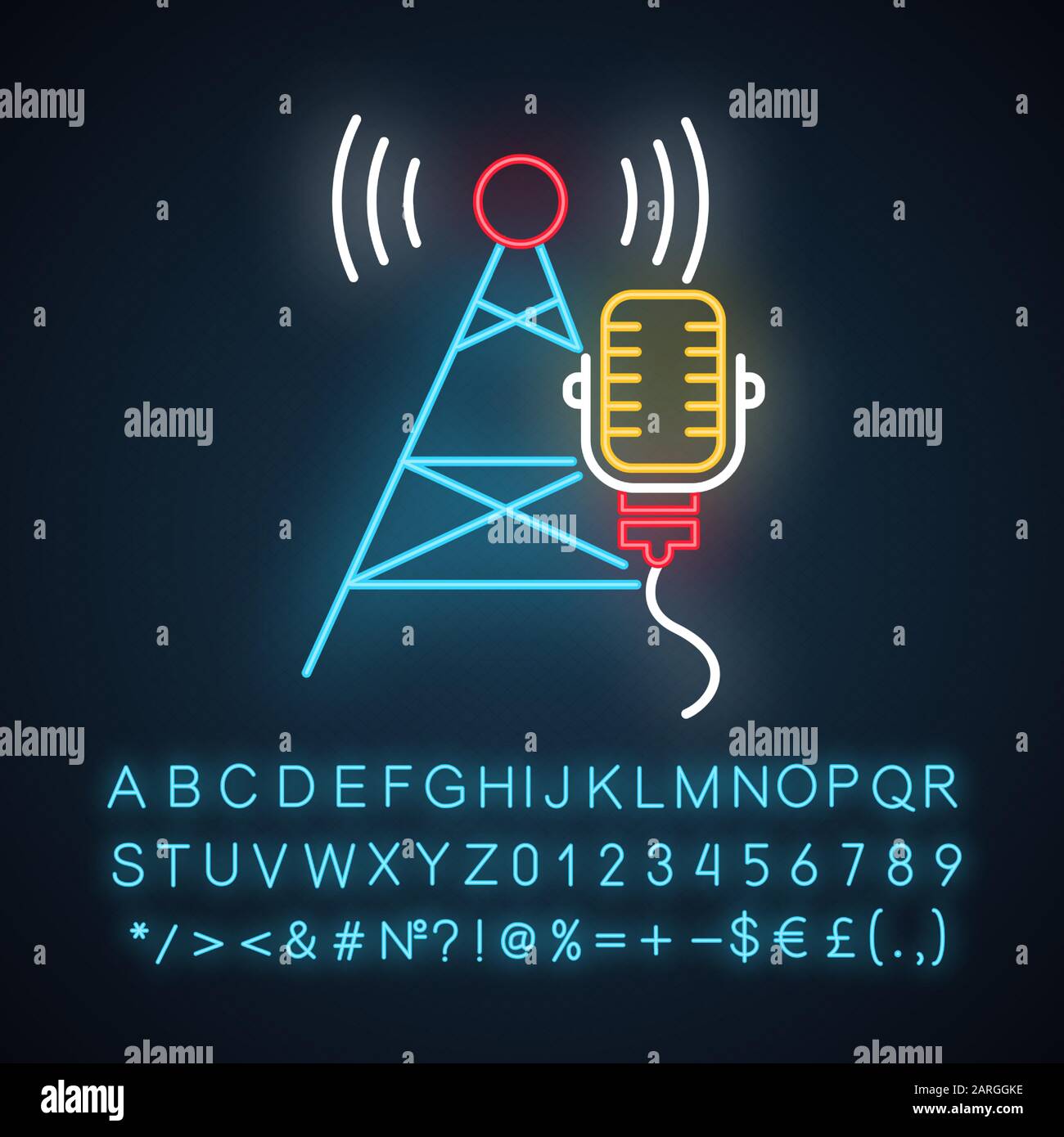 Broadcasting industry neon light icon. Telecommunications and network ...
