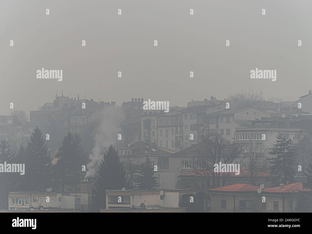 Sarajevo is one of the most polluted city in the world. This photo ...