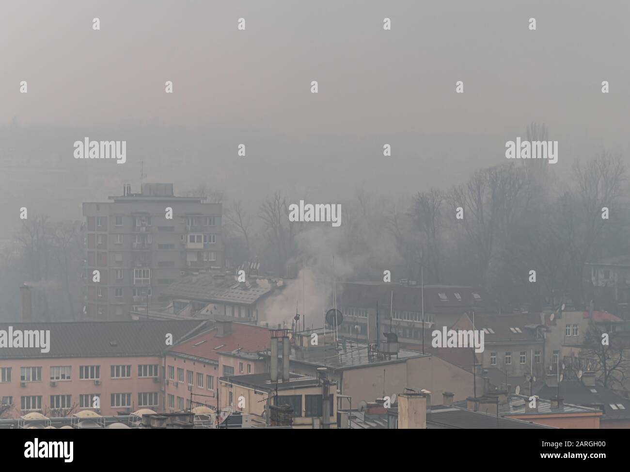 Sarajevo is one of the most polluted city in the world. This photo ...