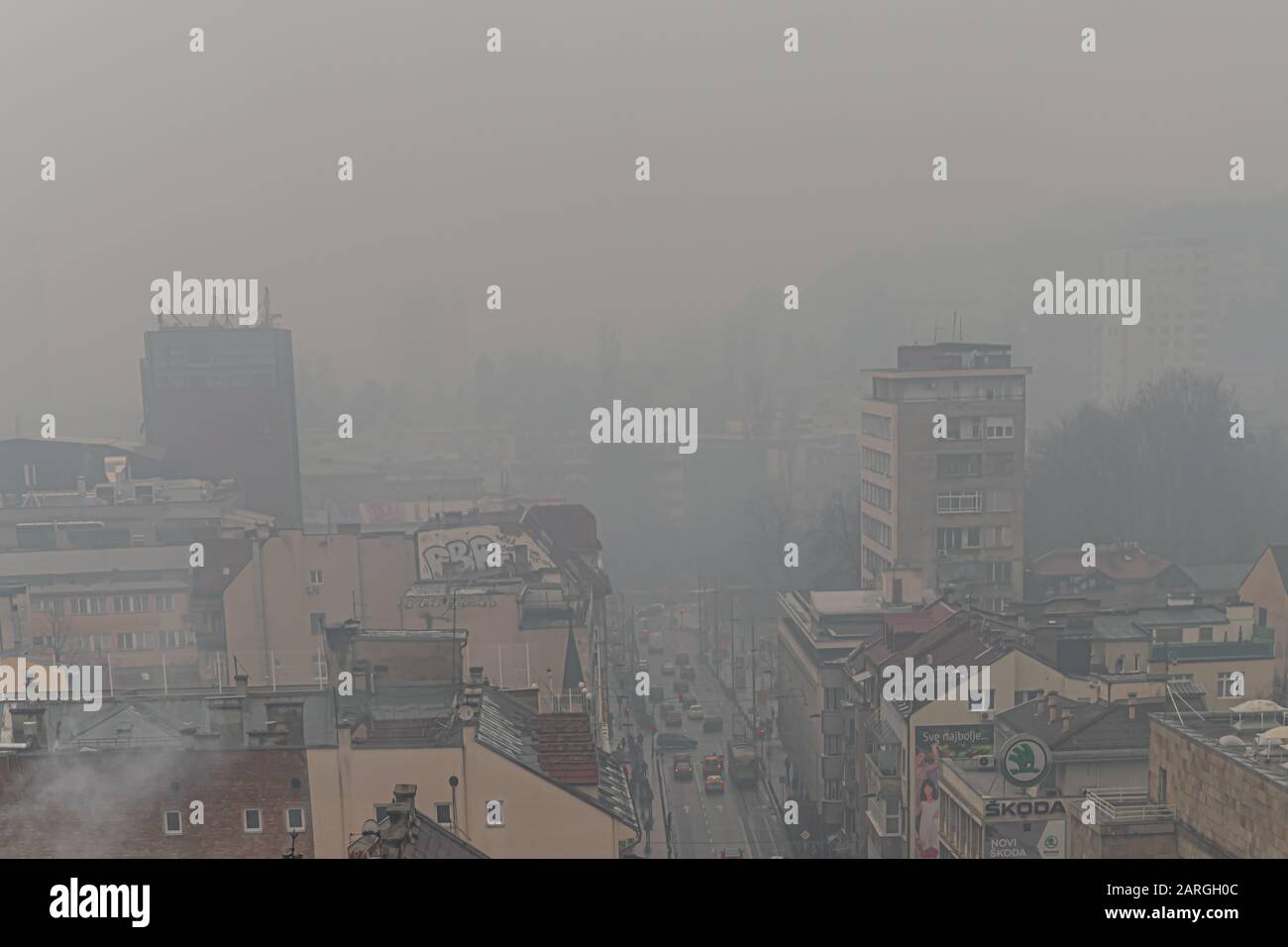 Sarajevo is one of the most polluted city in the world. This photo ...