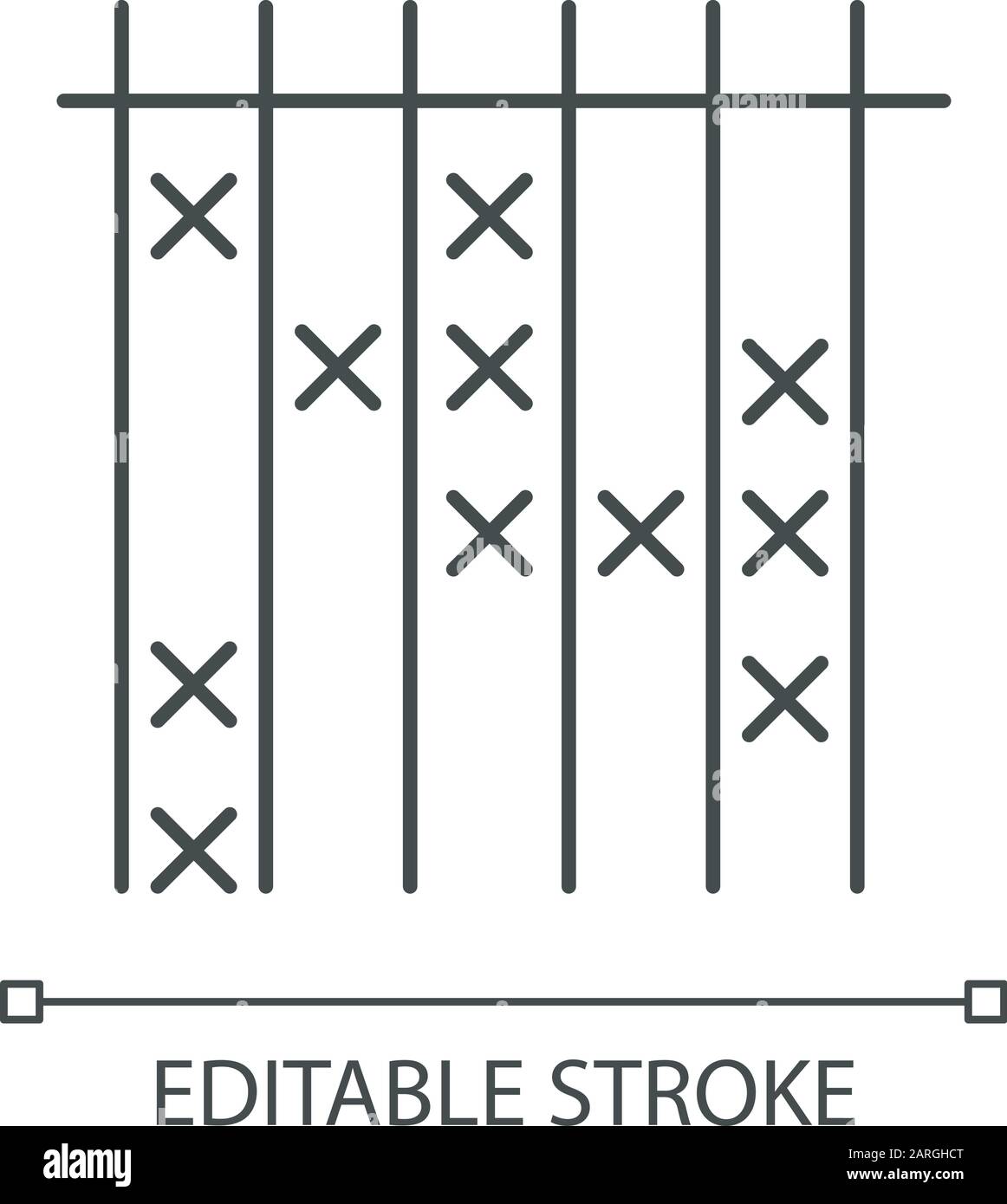 Survey data linear icon. Cross on checklist. Info analysis. Answer poll ...