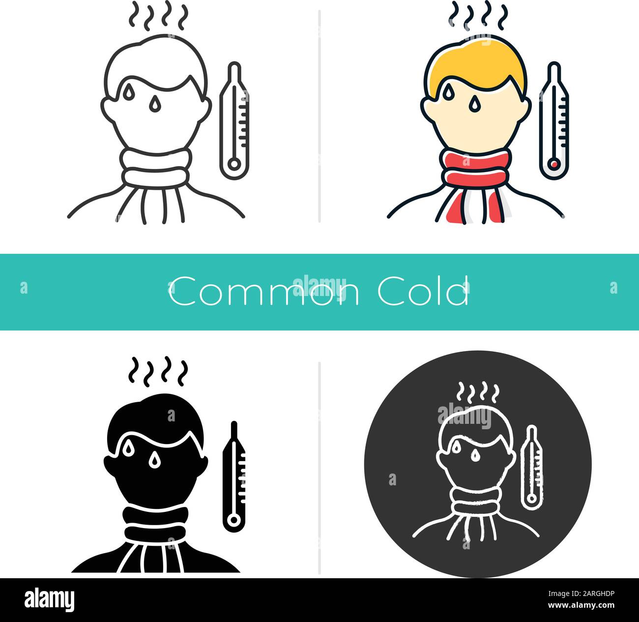 High temperature icon. Fever symptom. Disease, illness. Man unwell. Flu ...