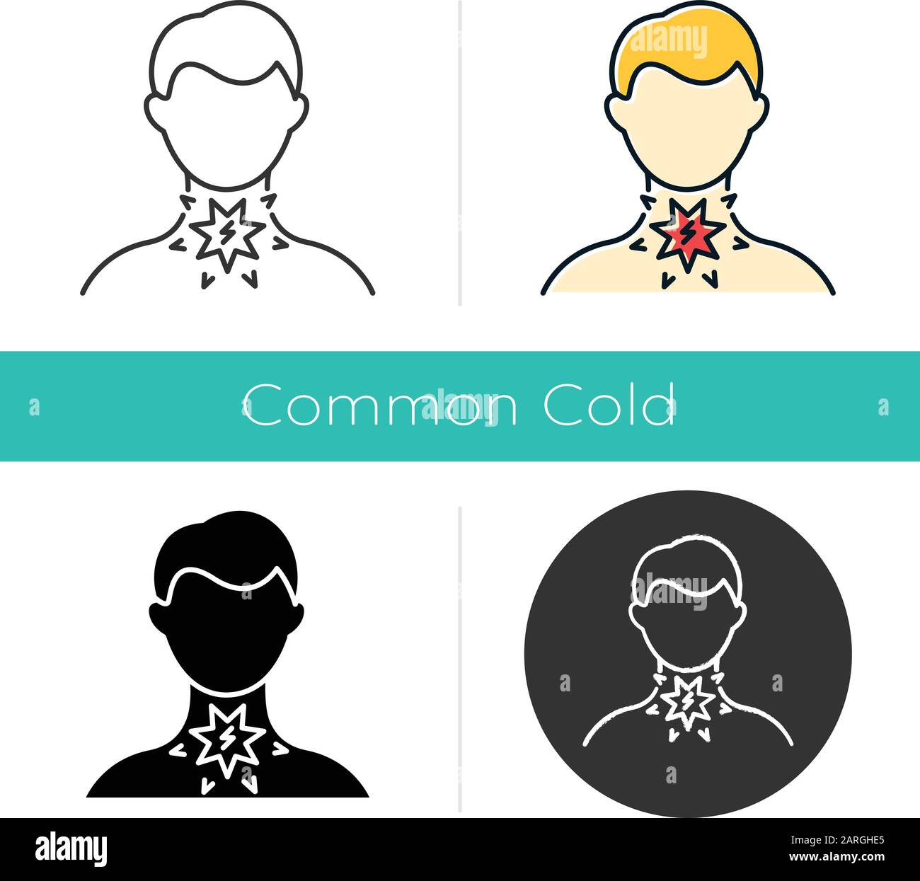 Sore throat icon. Sickness pain. Illness symptome. Common cold. Flu ...