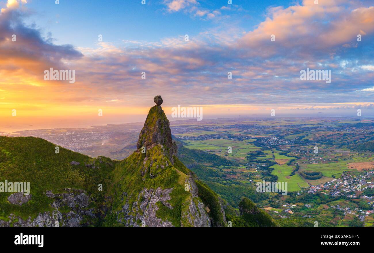 Panoramic of Le Pouce mountain and Pieter Both towards the Indian Ocean ...