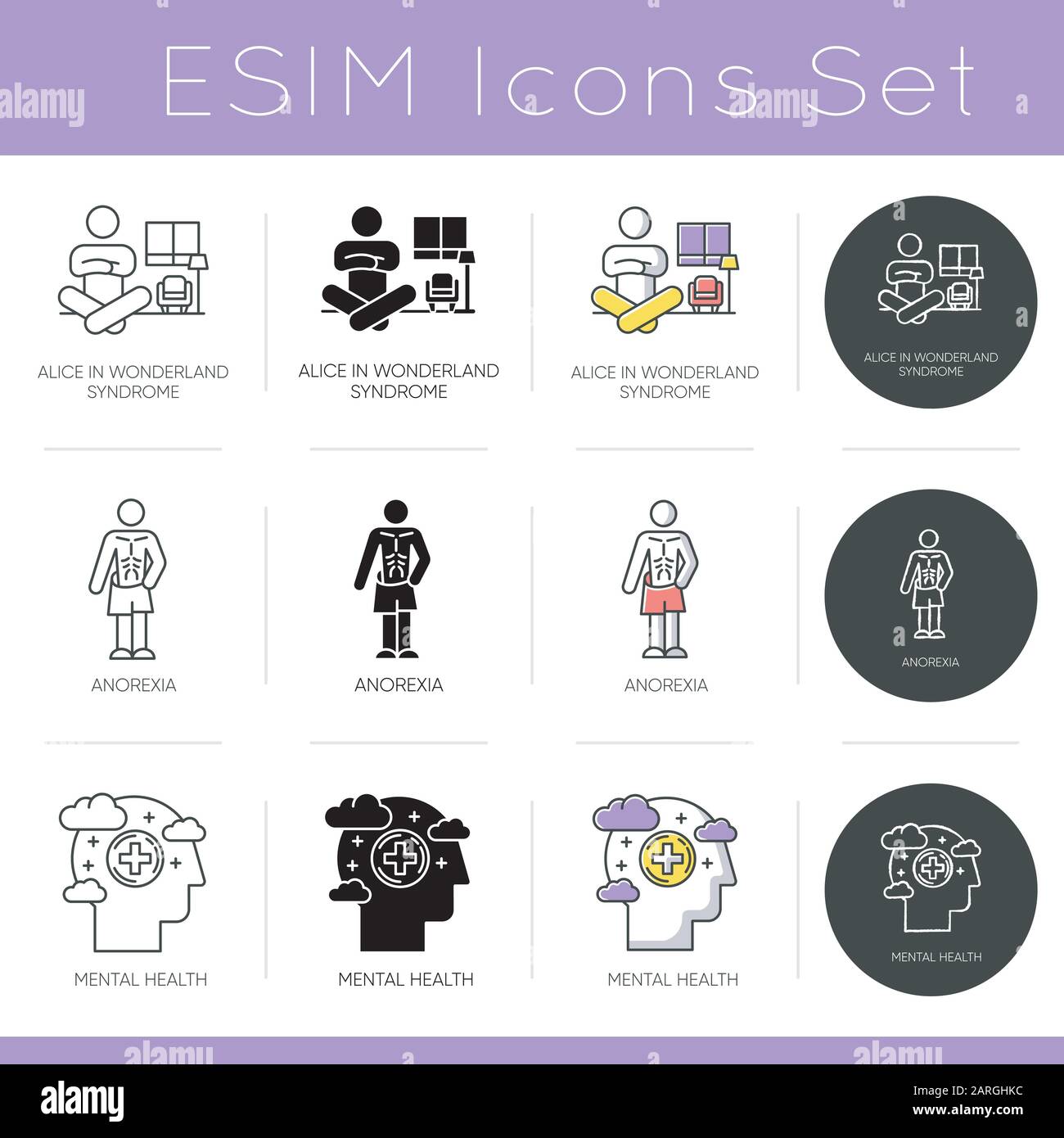 Mental Disorder Icons Set Alice In Wonderland Syndrome Anorexia mental-disorder-icons-set-alice-in-wonderland-syndrome-anorexia