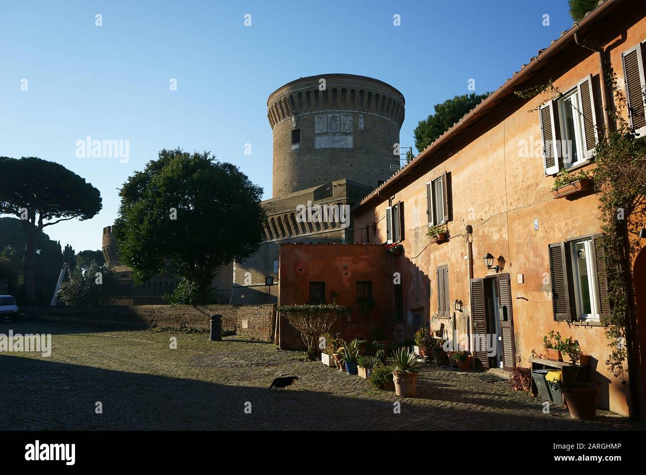 The beautiful castle of Julius II in Ostia Antica village, Rome, Italy ...