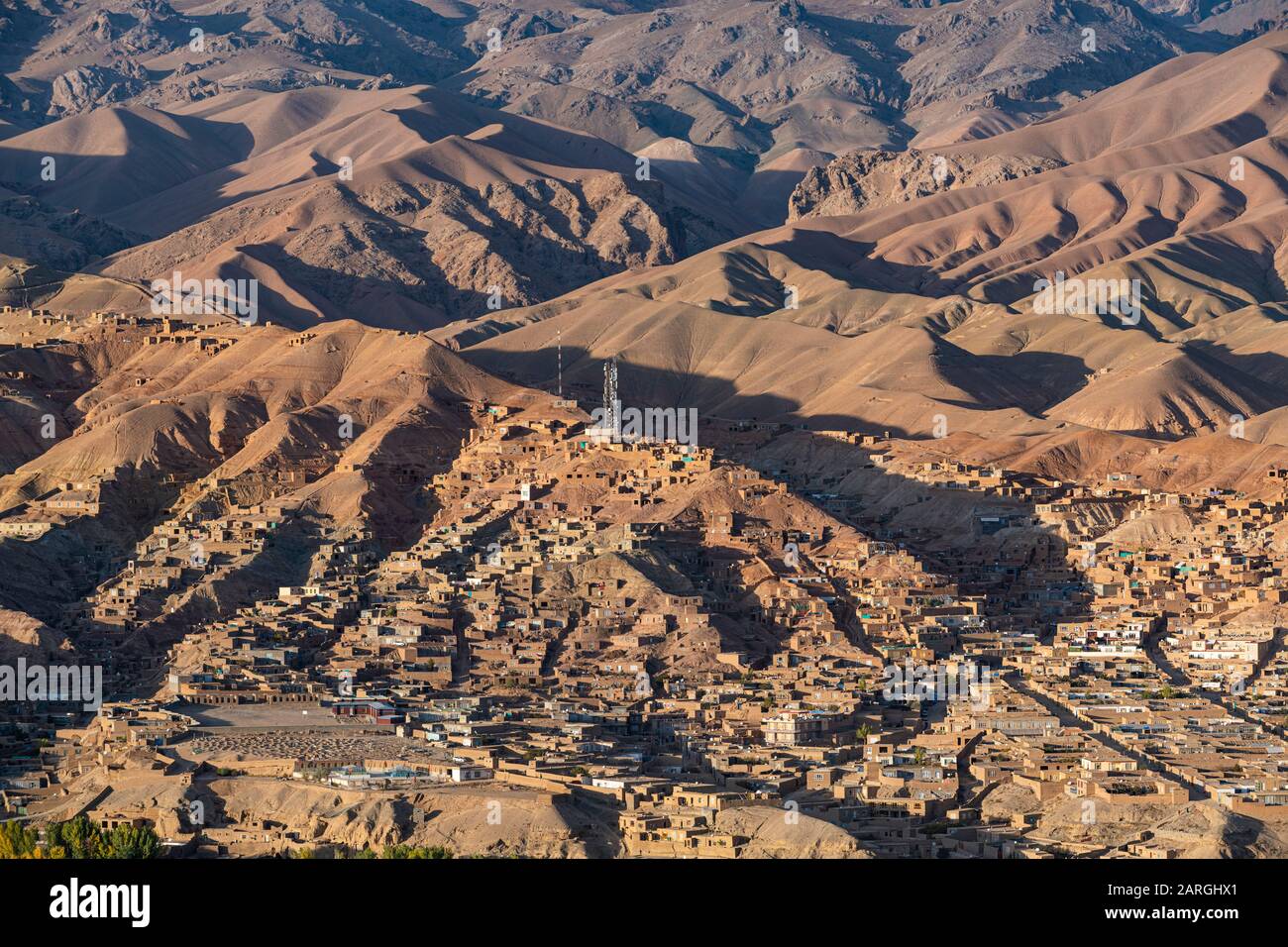 View by drone over Bamyan, Shahr-e Gholghola (City of Screams) ruins ...