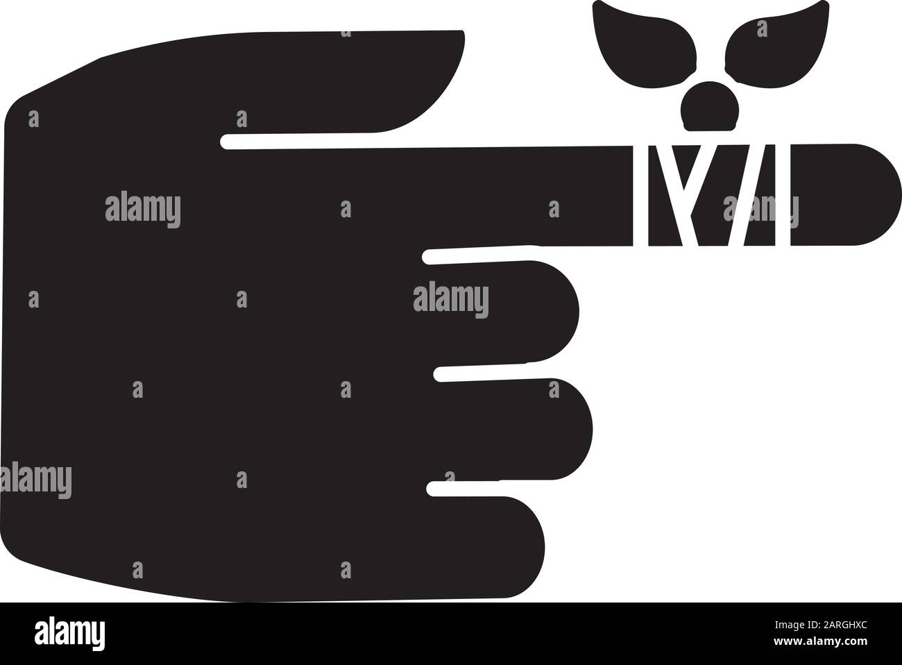 Bandaging glyph icon. Hurt finger. Hand injury. Arm pain help. First ...