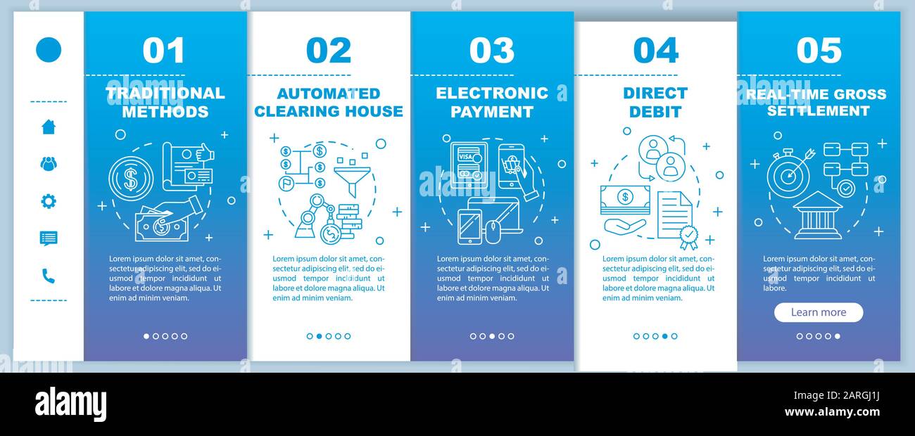 Payment methods onboarding mobile web pages vector template. Electronic ...