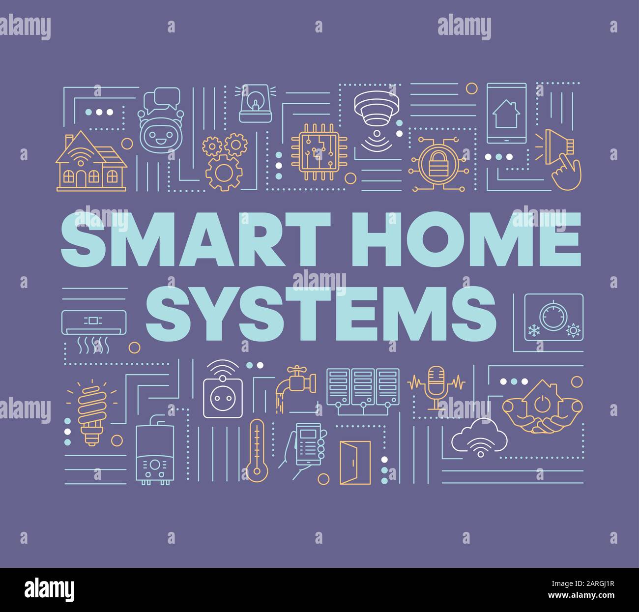 Smart home systems word concepts banner. Security system. Climate ...