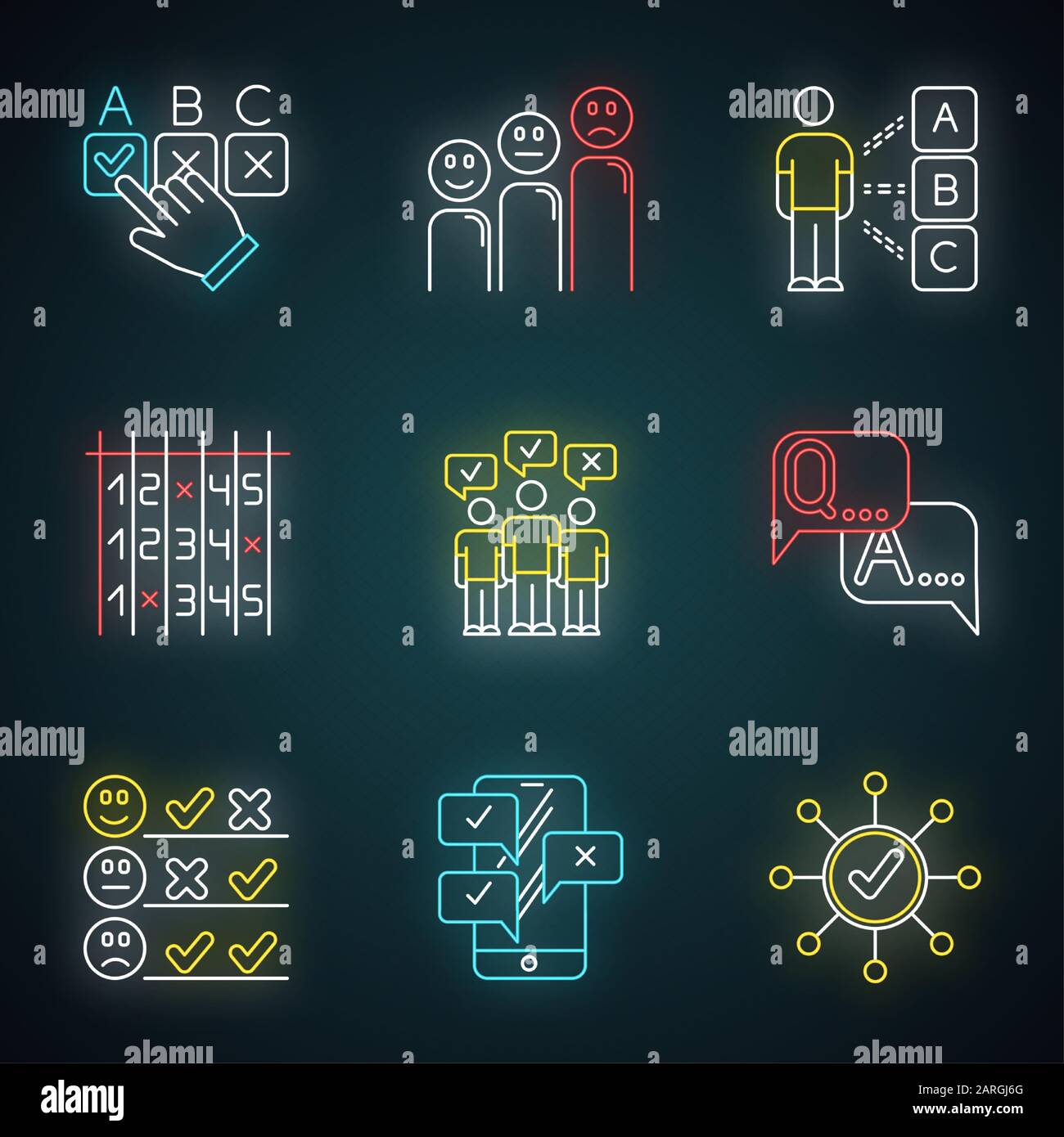 Survey neon light icons set. Choosing checkbox. Correct and wrong ... Survey neon light icons set. Choosing checkbox. Correct and wrong ...