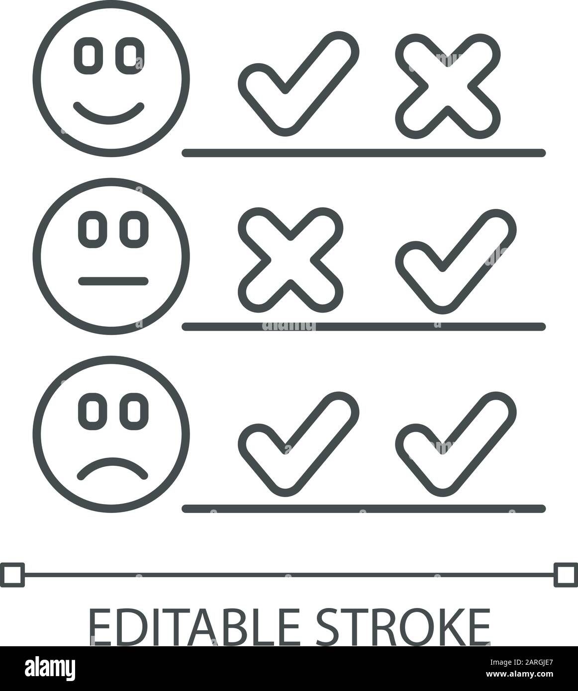 Checklist linear icon. Choosing option. Good, bad, neutral experience ...
