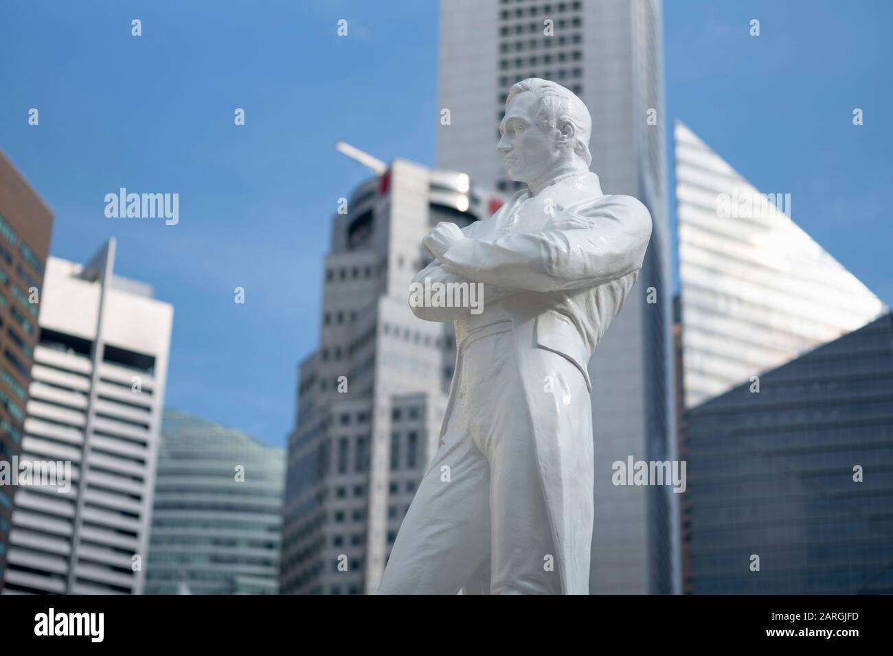 Statue of Sir Stamford Raffles at the Raffles Landing Site on the Singapore River, Singapore ...