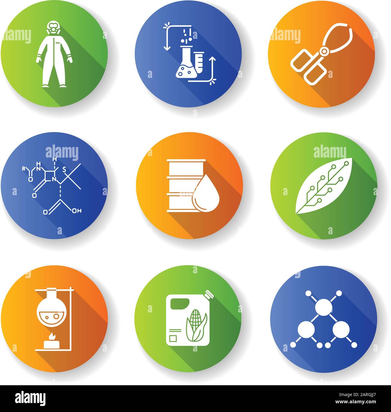 Science development flat design long shadow glyph icons set ...