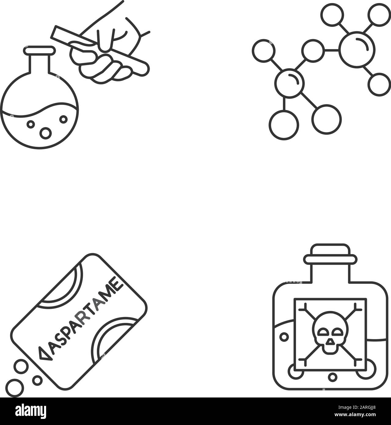 Science development linear icons set. Biotechnologies products. Work in ...