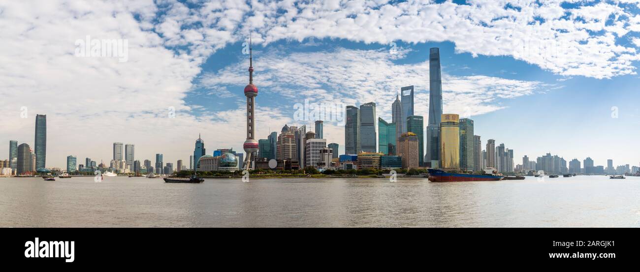 View of Pudong Skyline and Huangpu River from the Bund, Shanghai, China ...