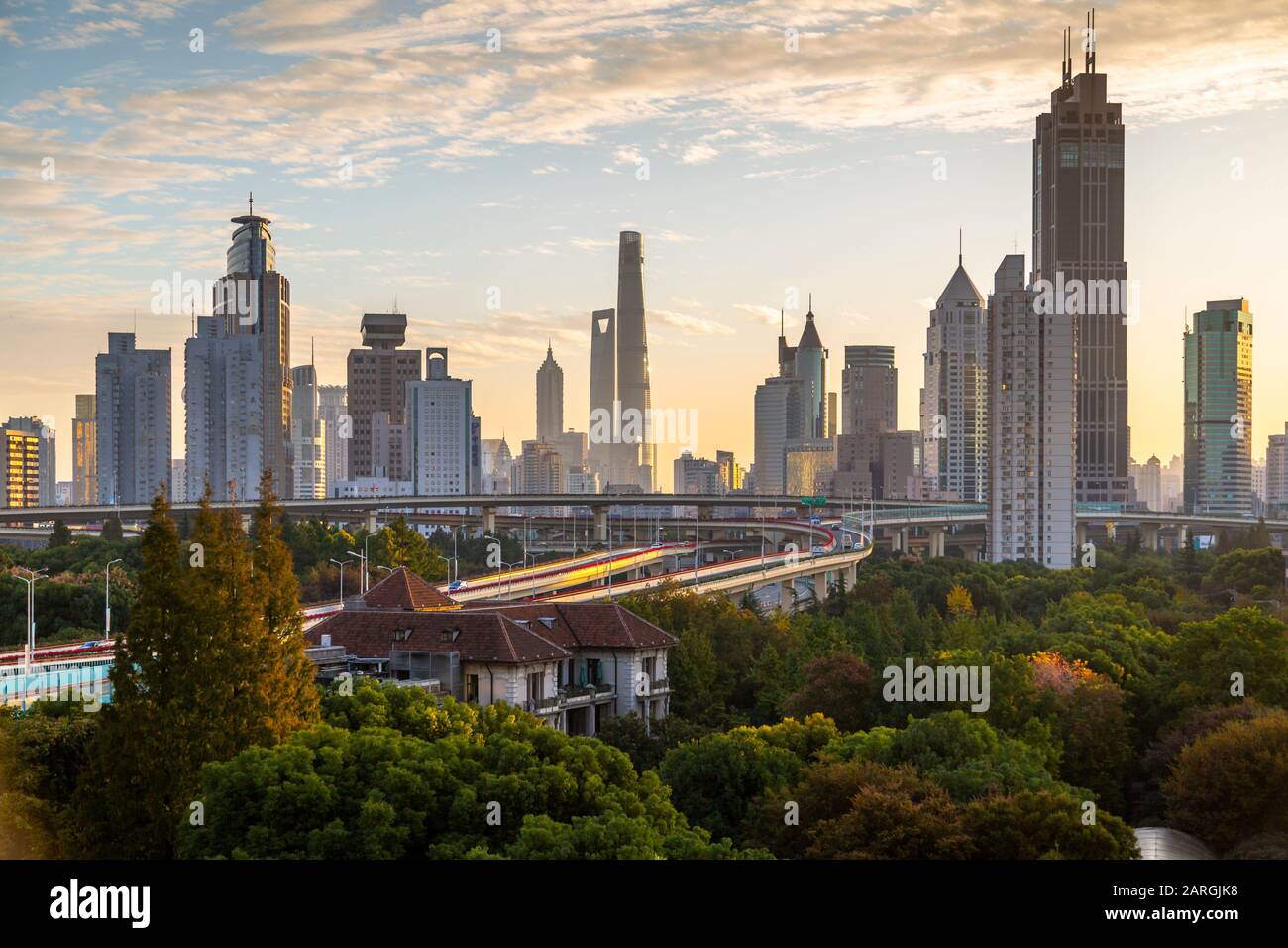 View of Shanghai skyline at sunrise, Luwan, Shanghai, China, Asia Stock ...