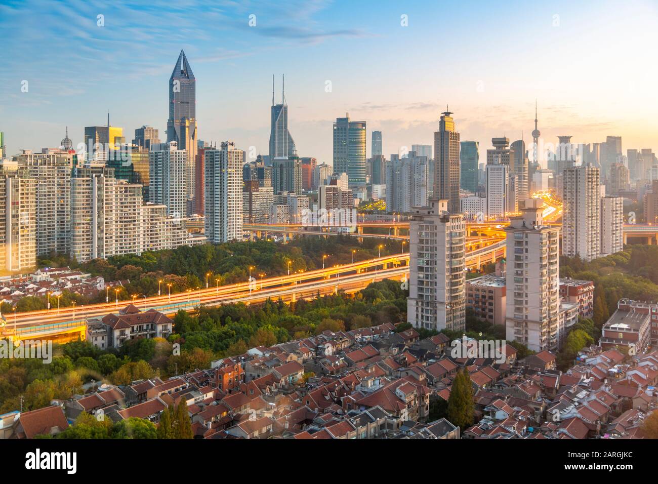 View of Shanghai skyline at sunrise, Luwan, Shanghai, China, Asia Stock ...