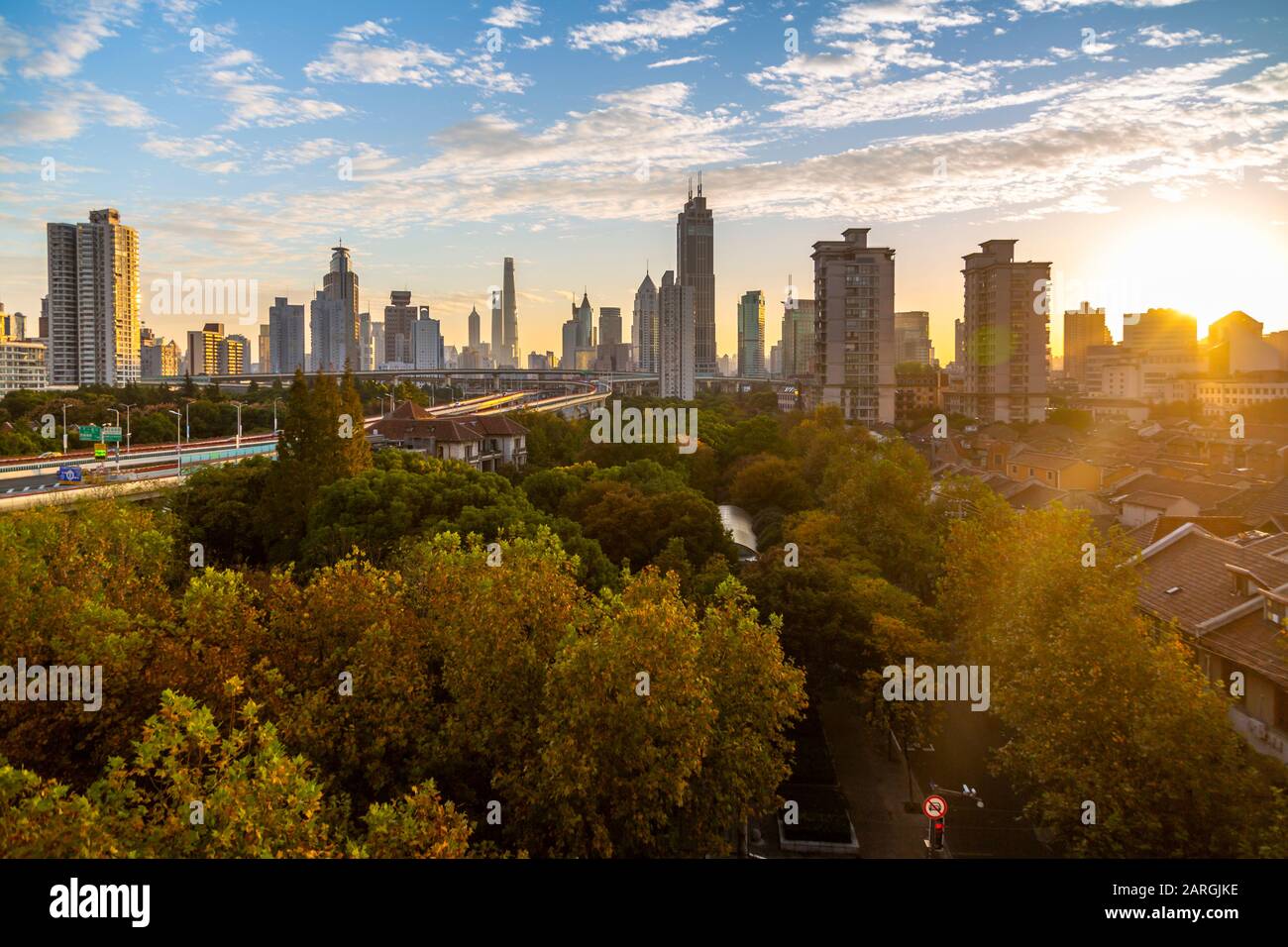 View of Shanghai skyline at sunrise, Luwan, Shanghai, China, Asia Stock ...