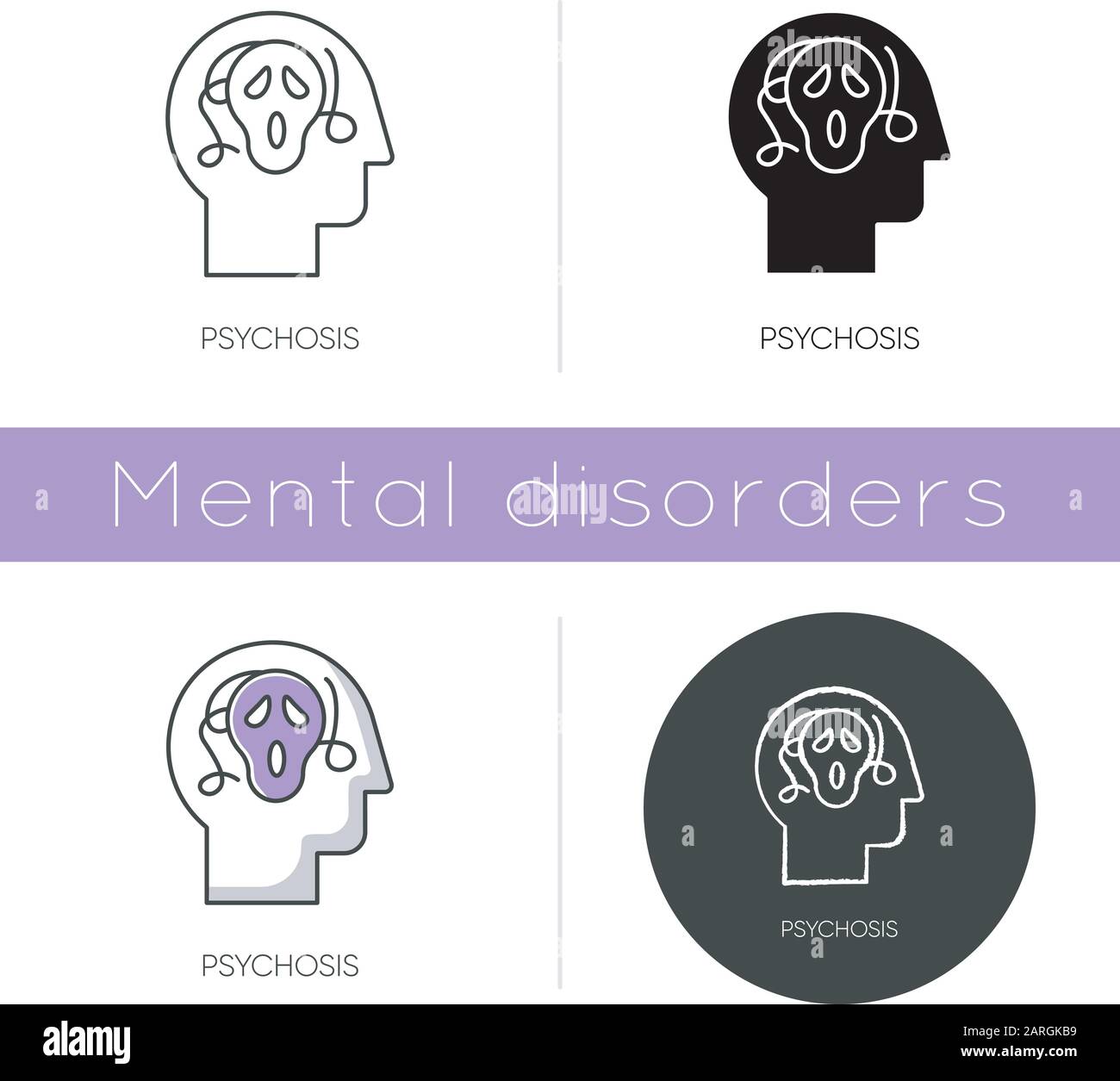 Psychosis icon. Paranoid and scared person. Confused mind. Fear. Phobia ...