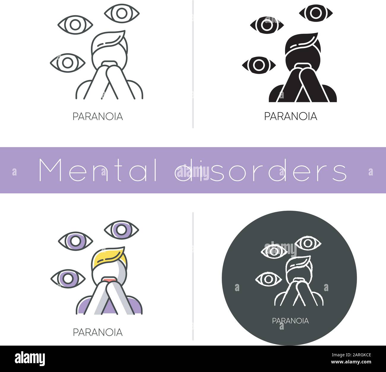 Paranoia icon. Panic attack. Fear and phobia. Terrified man. Stress and ...