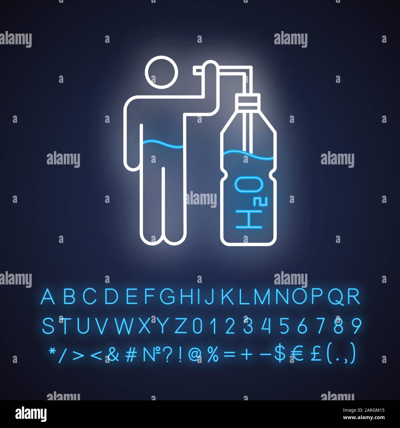 Drink water neon light icon. Healthcare and skincare. Common cold aid ...