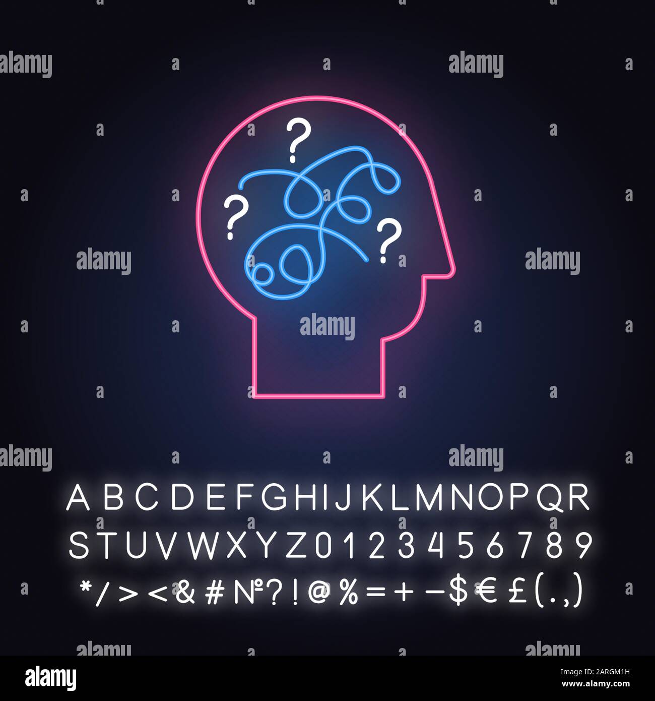 Puzzled mind neon light icon. Mental exercise, challenge. Brain teaser ...