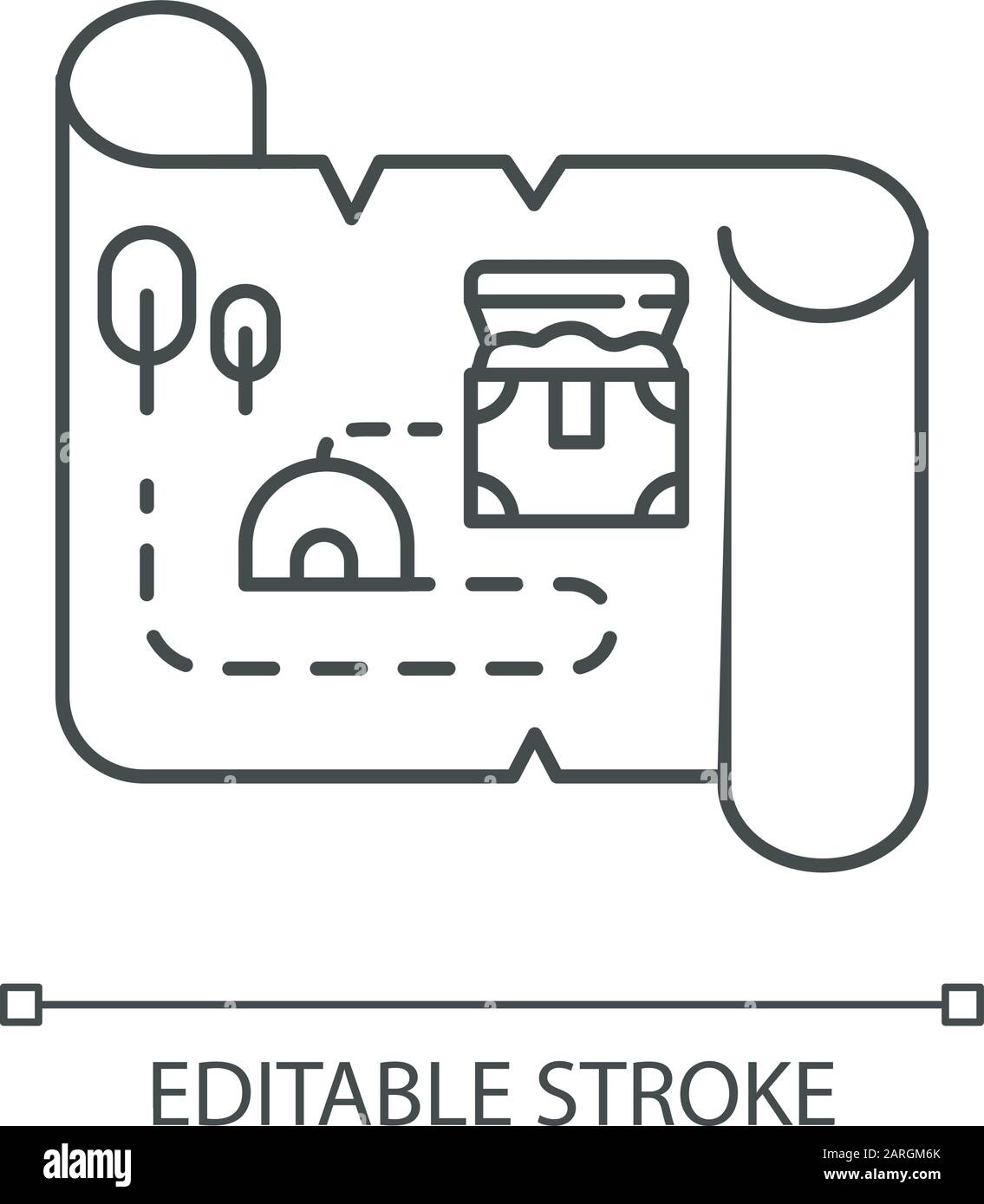 Treasure map linear icon. Ancient manuscript. Old scroll. Treasure ...
